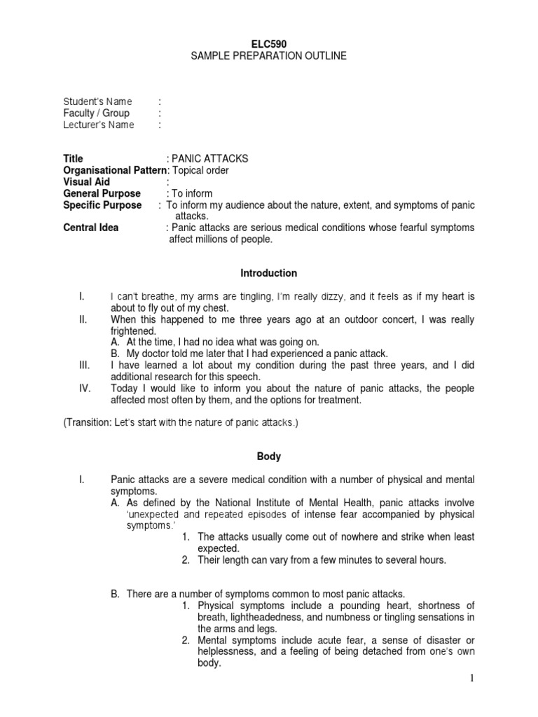 SAMPLE Outline Panic | PDF | Panic Attack | Applied Psychology