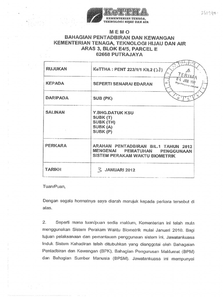 Kettha Arahan Pentadbiran Kehadiran | PDF