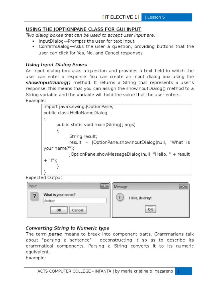 Using JOptionPane - showInputDialog Box | Download Free PDF | Payroll ...