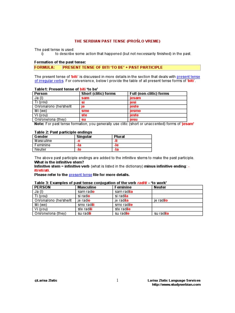 Serbian Past Tense | PDF | Language Arts & Discipline | Foreign ...
