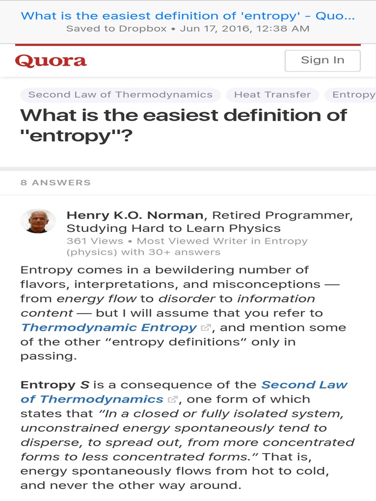 Simple Definition of Entropy Explained | PDF | Entropy | Temperature
