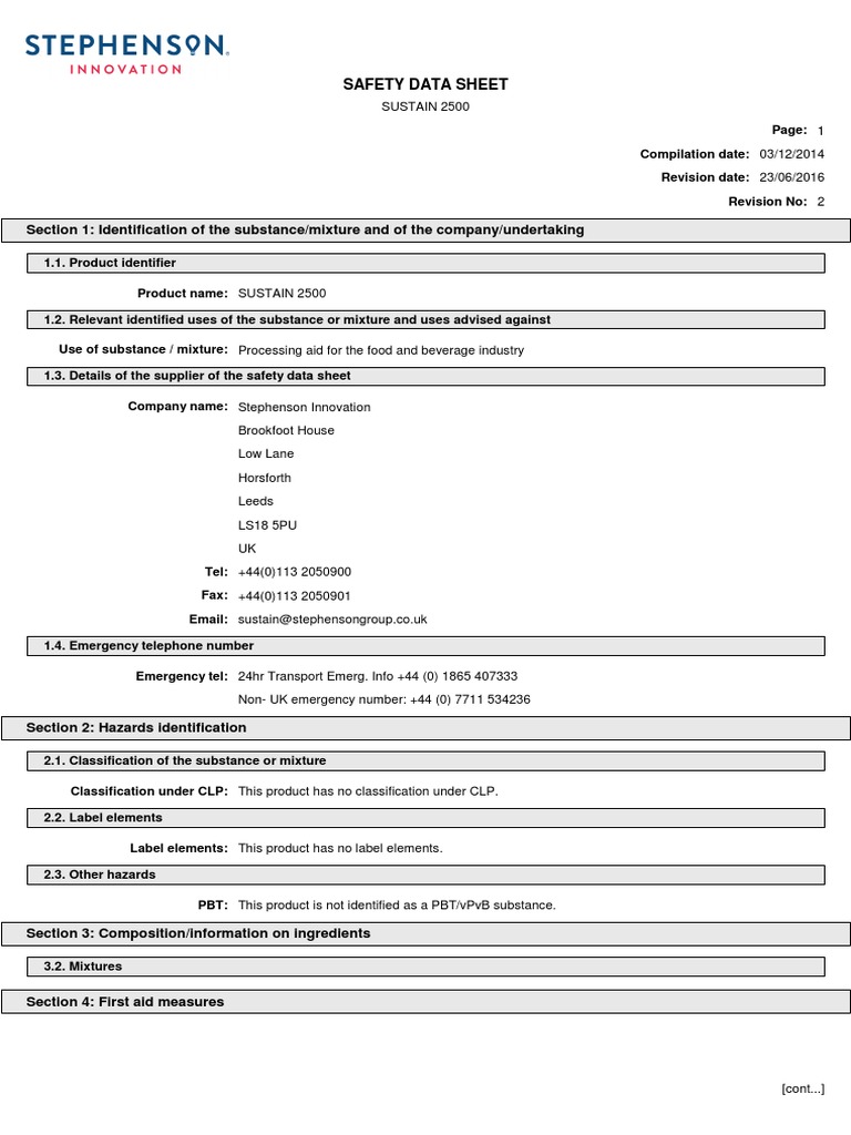 Sustain 2500 MSDS Rev 2 | PDF | Occupational Safety And Health | Safety