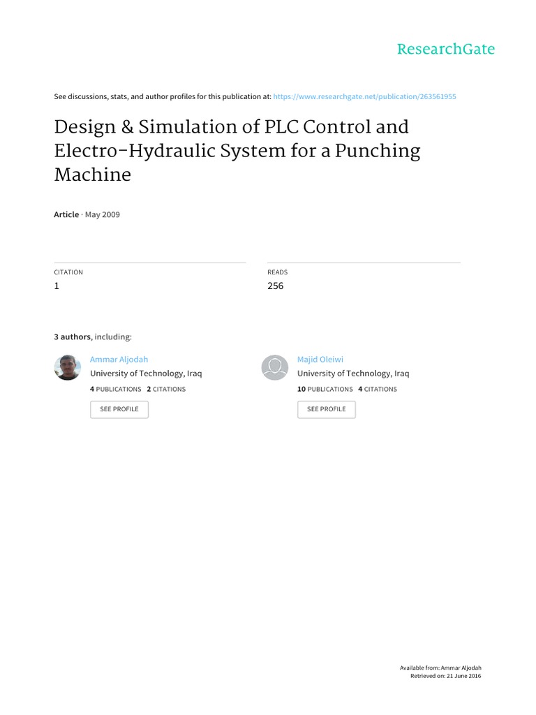 Design & Simulation of PLC Control and Electro-Hydraulic System For A Punching Machine | PDF ...