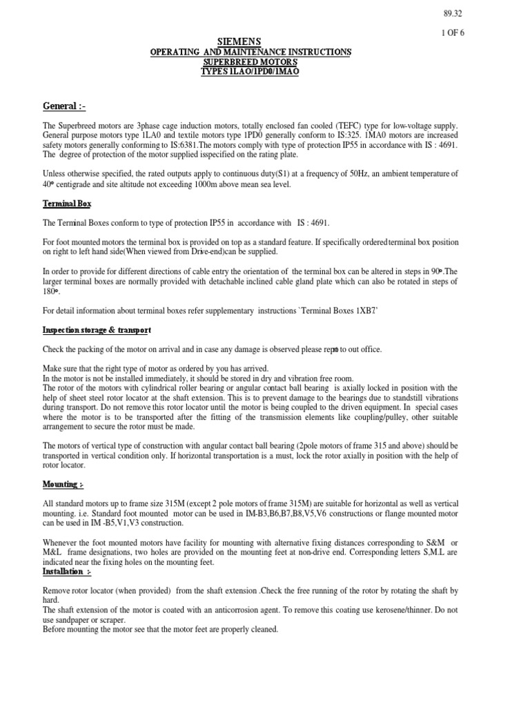 Siemens Brake Motor | PDF | Bearing (Mechanical) | Belt (Mechanical)