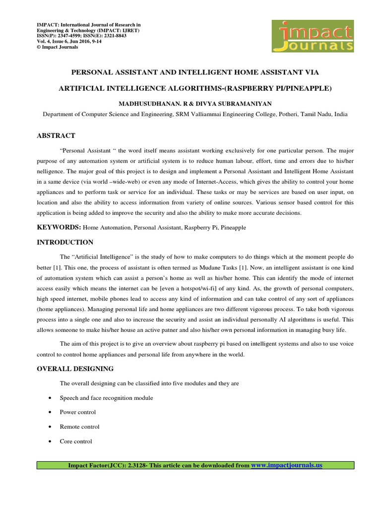 Personal Assistant and Intelligent Home Assistant Via Artificial ...