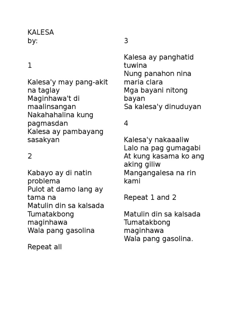 Kalesa Lyrics | PDF