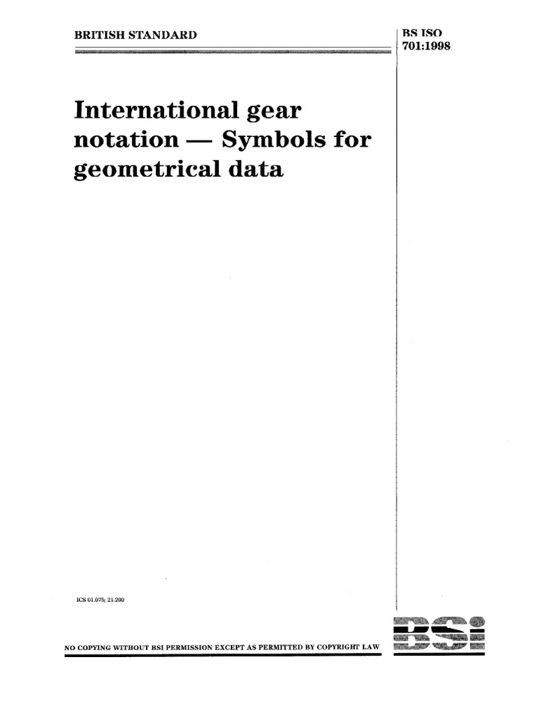 BS ISO 701 1998 International Gear Notation Symbols Geometrical Data | PDF