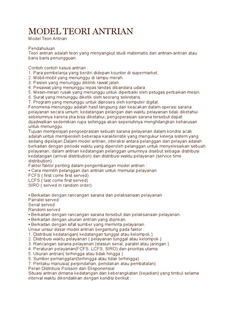 Model Teori Antrian | PDF | Metode & Bahan Ajar | Komputer