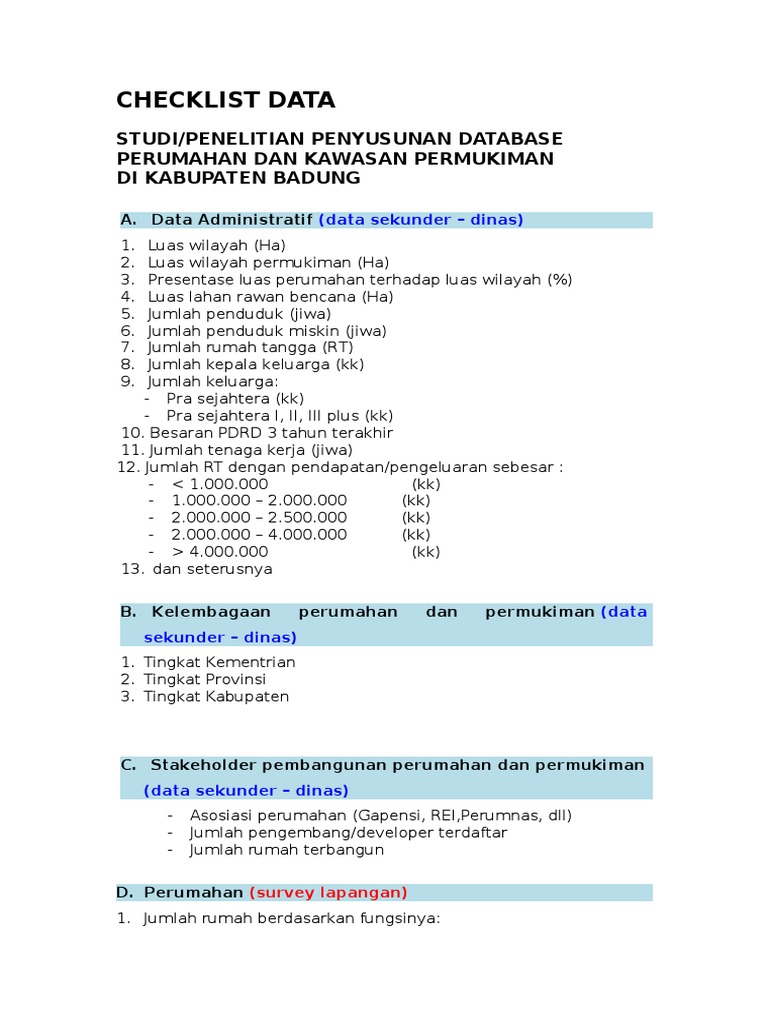 Checklist Data2 | PDF