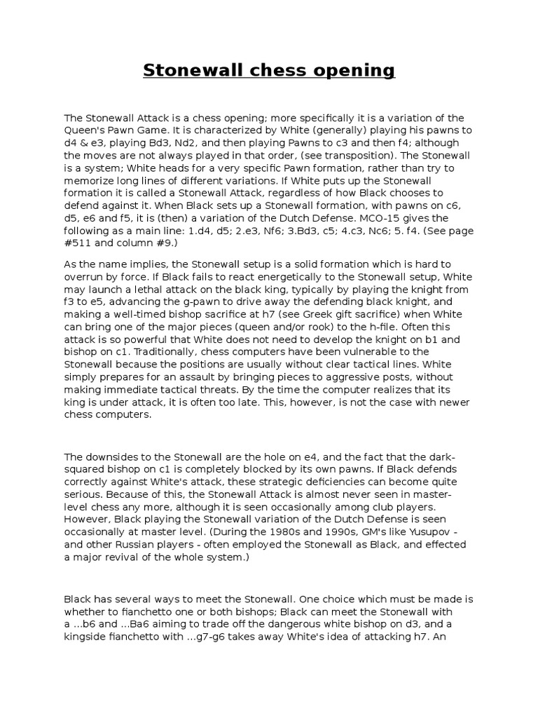 Stonewall Chess Opening Pdf Board Games Traditional Games