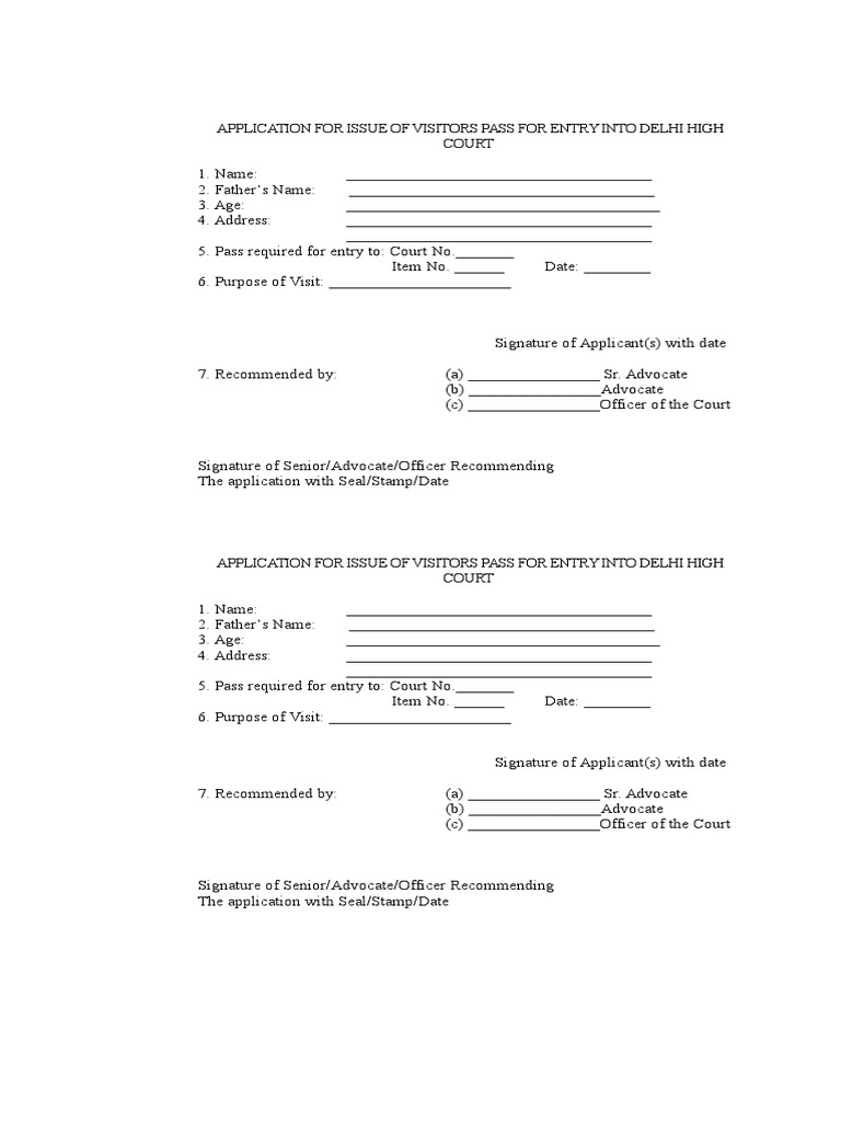Delhi High Court Visitor Pass Application | PDF | Career & Growth ...
