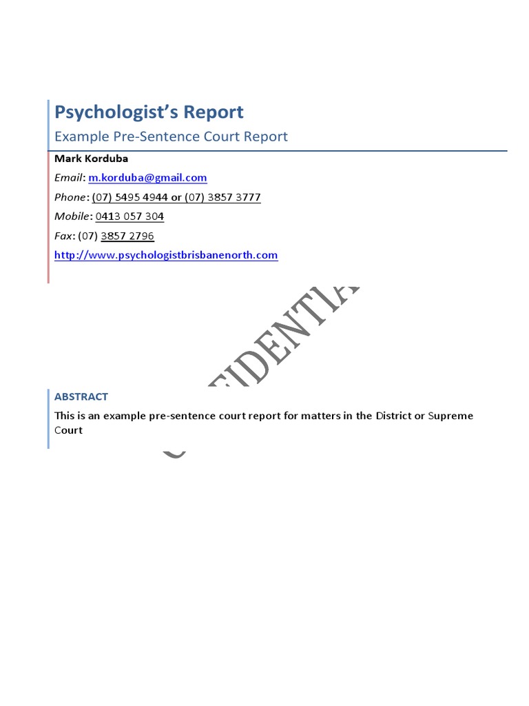 Example Pre Sentence Court Report PDF | PDF | Drug Rehabilitation ...