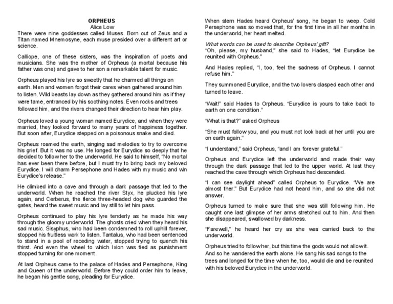 ORPHEUS | PDF | Hades | Orpheus