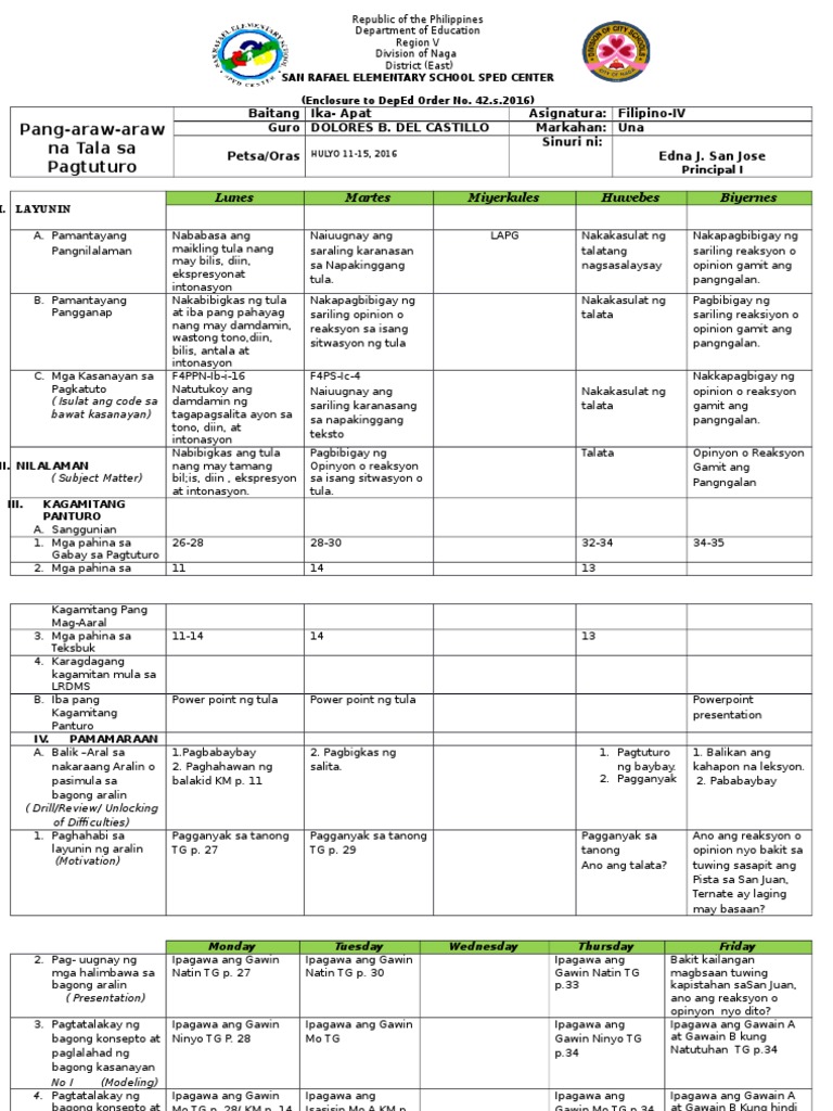 DLL Filipino-IV Deped | PDF