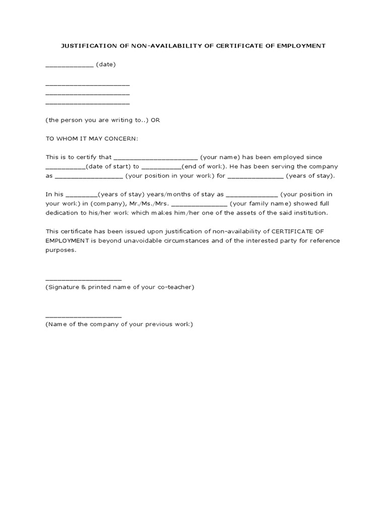 Justification of Non-Availability of Certificate of | PDF