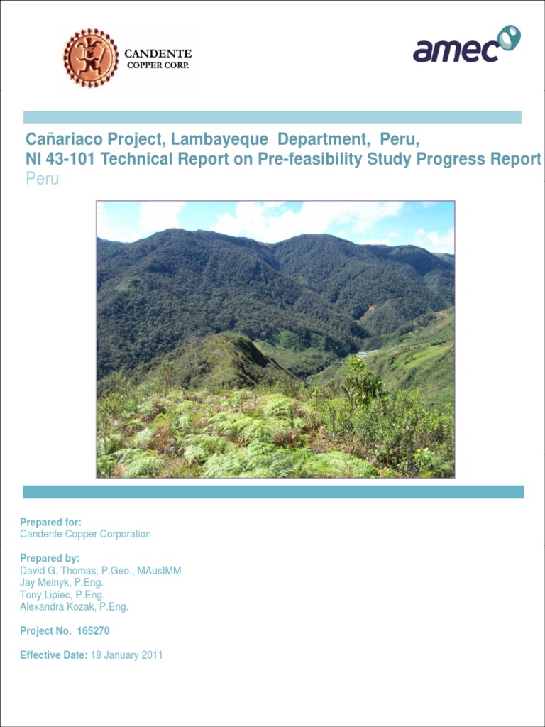 Cañariaco Project, Lambayeque Department, Peru, NI 43-101 Technical Report On Pre-Feasibility ...