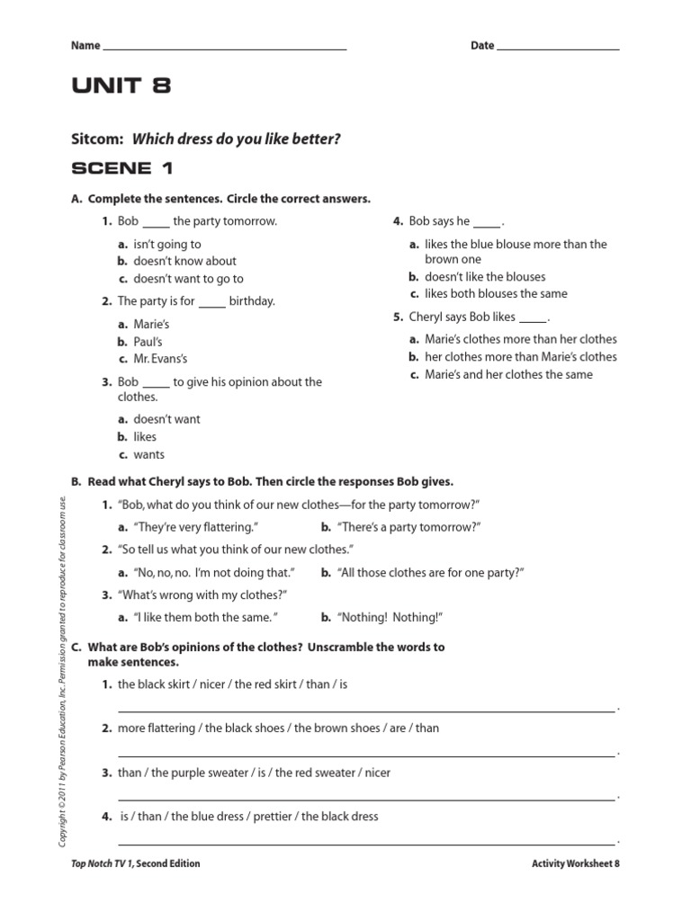 UNIT 08 TV Activity Worksheets | PDF