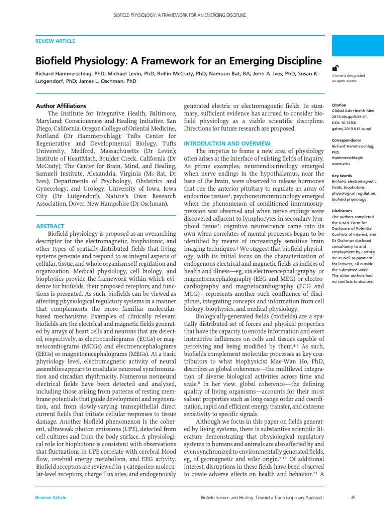 Biofield Physiology A Framework For An Emerging Discipline | PDF ...