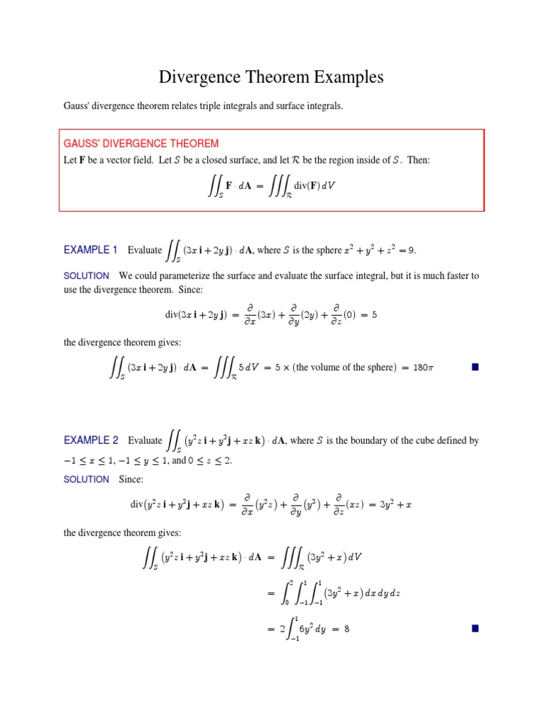 Divergence Theorem Examples | PDF | Divergence | Integral