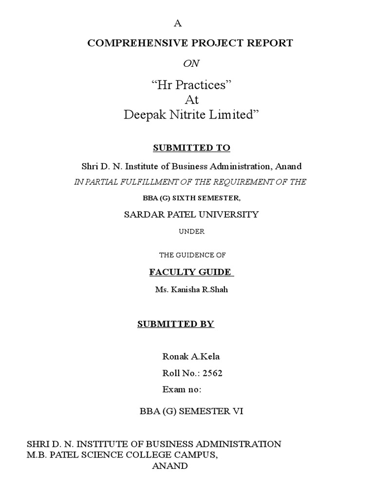 "HR Practices" at Deepak Nitrite Limited": Comprehensive Project Report | PDF | Performance ...