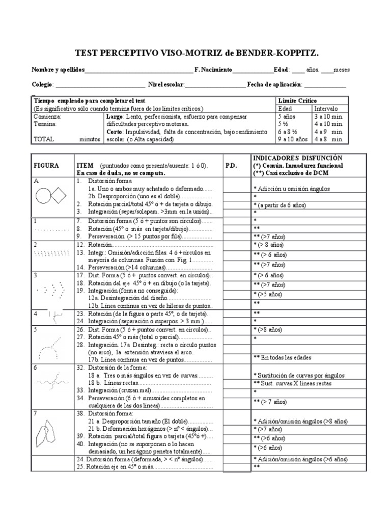 Bender Koppitz Formato de Llenado | PDF | Bienestar | Medicina