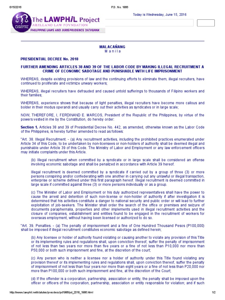 Presidential Decree No. 2018 | PDF | Fine (Penalty) | Search And Seizure