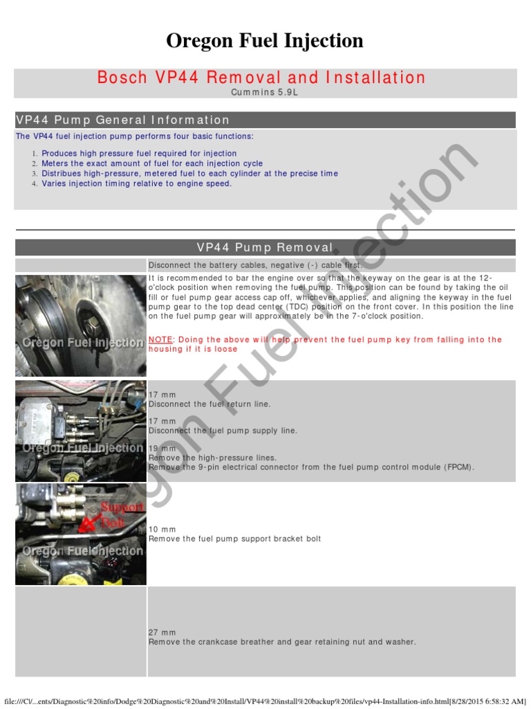Vp44 Installation Instructions | PDF | Pump | Gear
