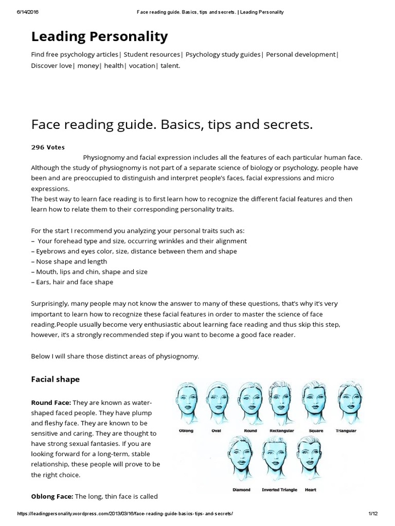 Face Reading Guide. Basics, Tips and Secrets | PDF | Face | Eyebrow