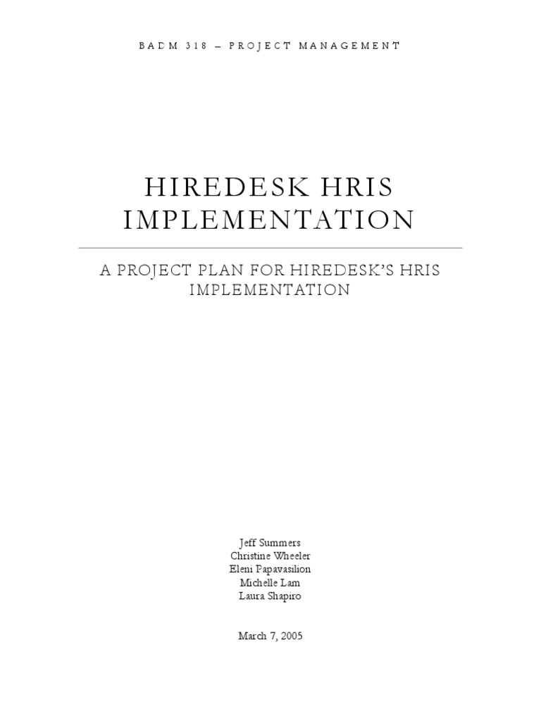 HireDesk HRIS Implementation Project Plan Document | PDF | Risk ...