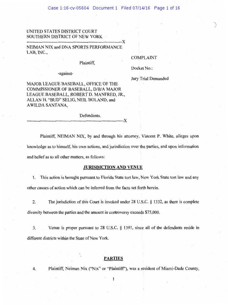 Neiman Nix's Lawsuit vs. MLB | PDF | Tortious Interference | Tort