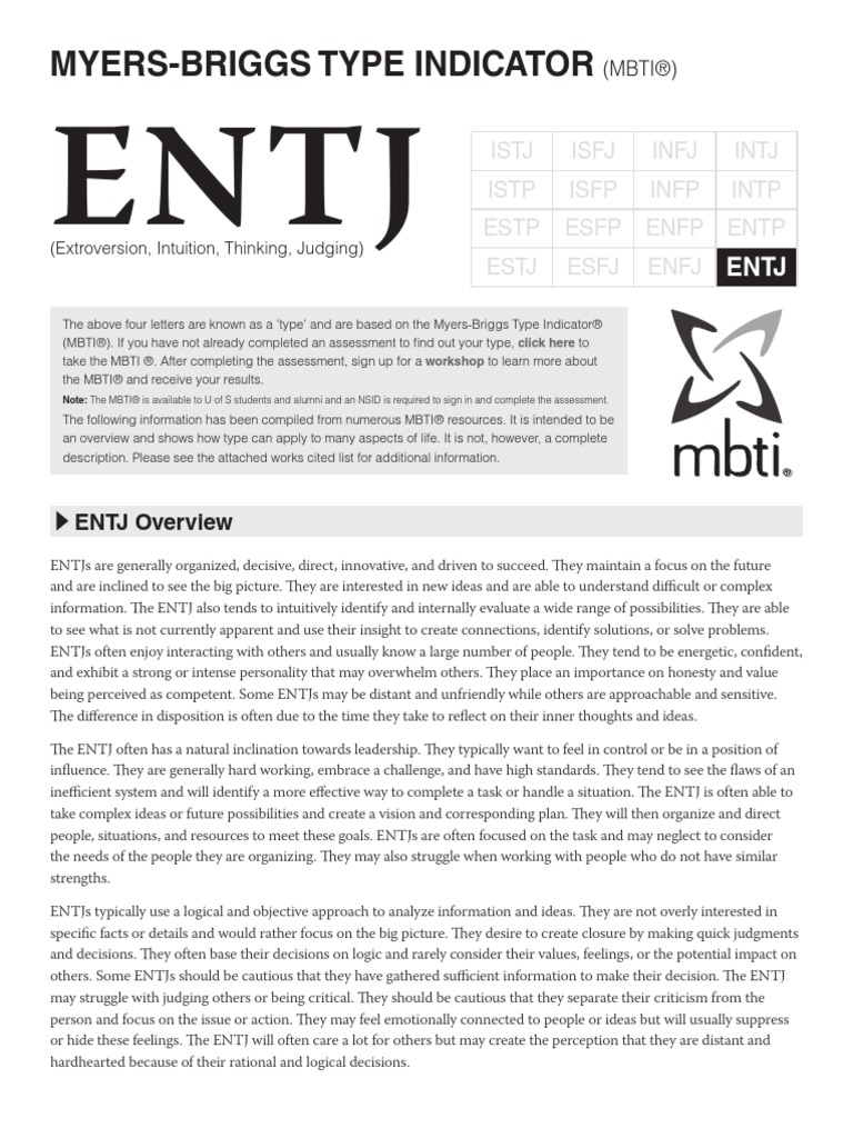ENTJ Personality | PDF | Leadership | Psychological Testing