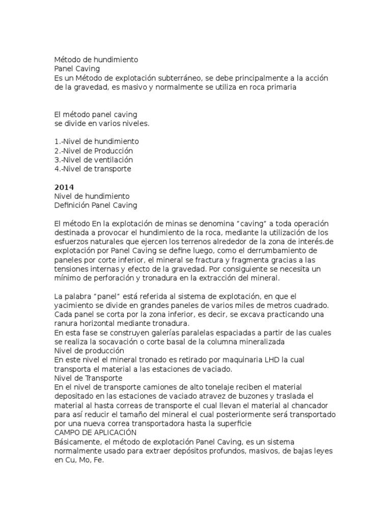 Panel Caving | PDF | Minería | Naturaleza