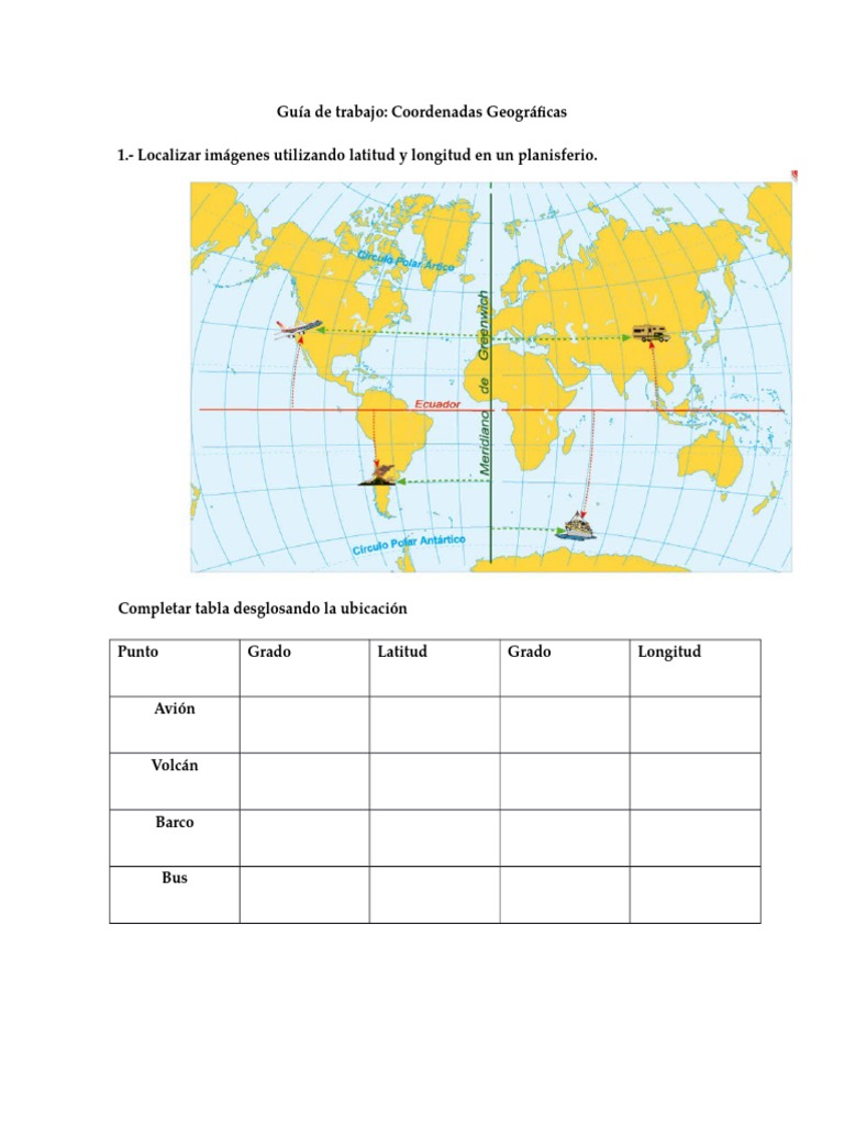 Guia de Ejercicio Tema Coordenadas Geograficas | PDF | Latitud | Longitud Guia de Ejercicio Tema Coordenadas Geograficas | PDF | Latitud | Longitud