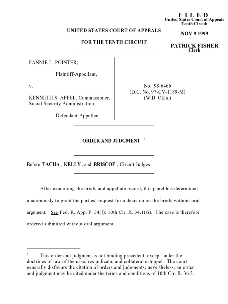 Pointer v. Apfel, 10th Cir. (1999) | PDF | Precedent | United States ...