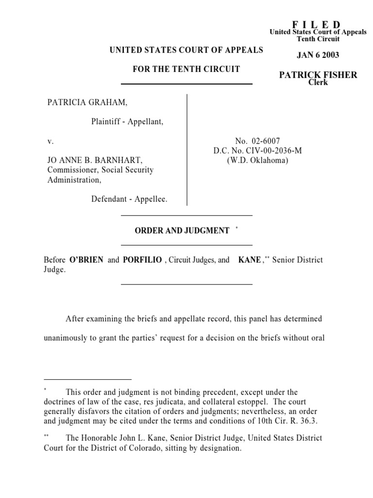 Graham v. Barnhart, 10th Cir. (2003) | PDF | Precedent | United States ...