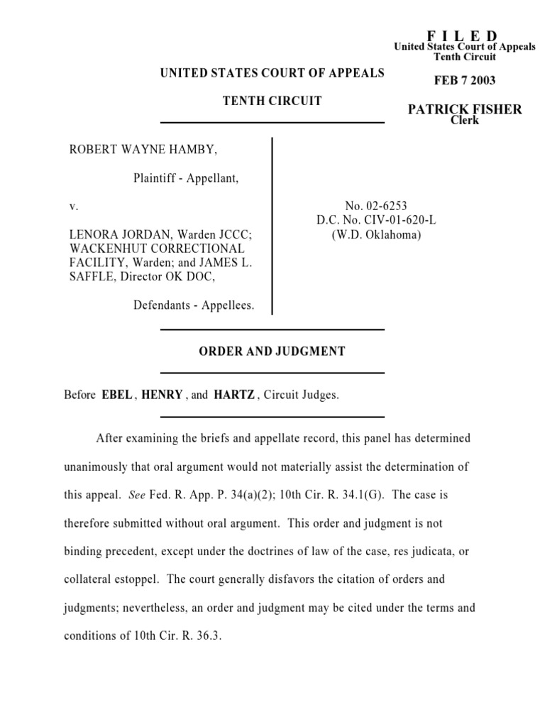 Hamby v. Jordan, 10th Cir. (2003) | PDF | Precedent | United States ...