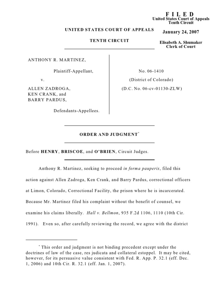 Martinez v. Zadroga, 10th Cir. (2007) | PDF | Due Process Clause ...