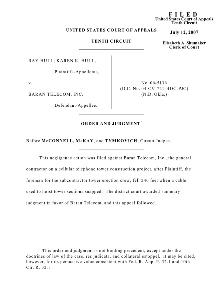 Hull v. Baran Telecom, Inc., 10th Cir. (2007) | PDF | Duty Of Care ...