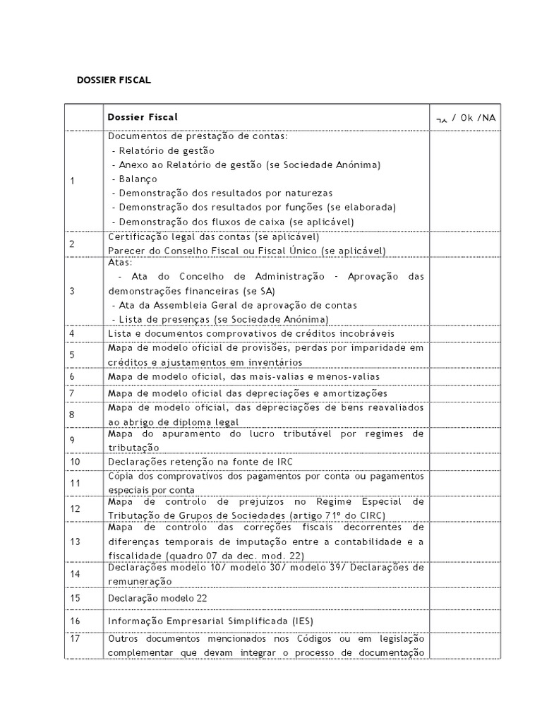 Indice Dossier Fiscal
