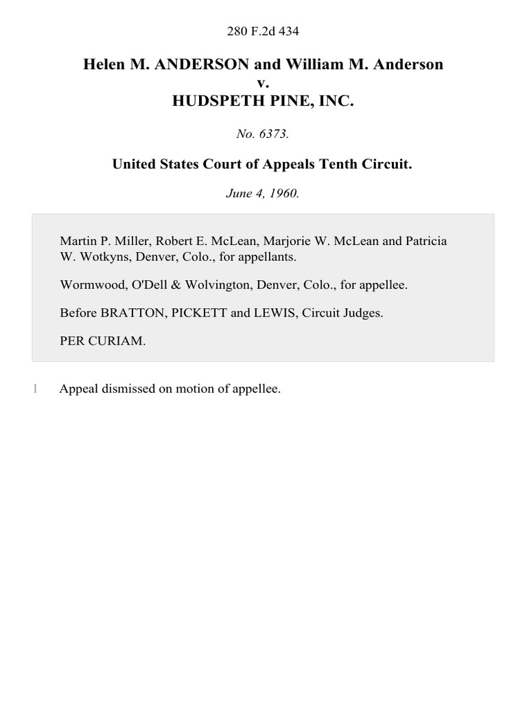 Helen M. Anderson and William M. Anderson v. Hudspeth Pine, Inc, 280 F ...