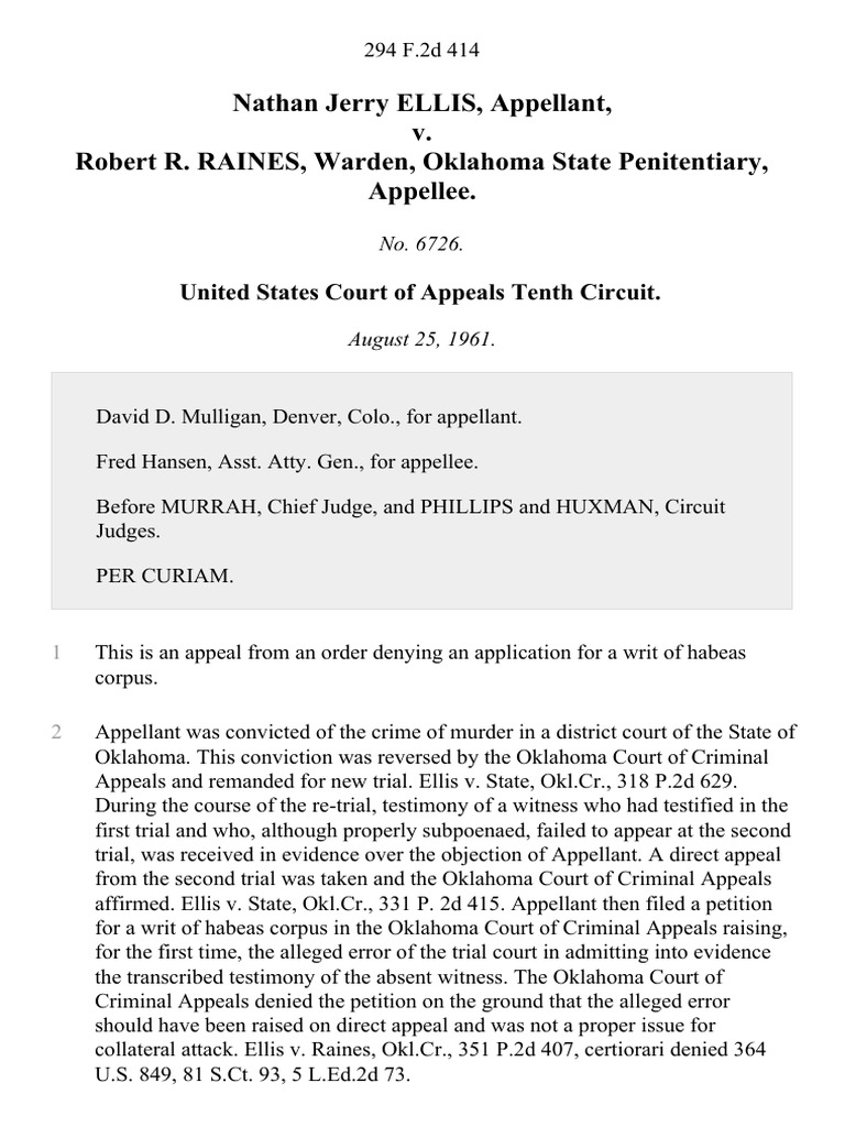 Nathan Jerry Ellis v. Robert R. Raines, Warden, Oklahoma State ...