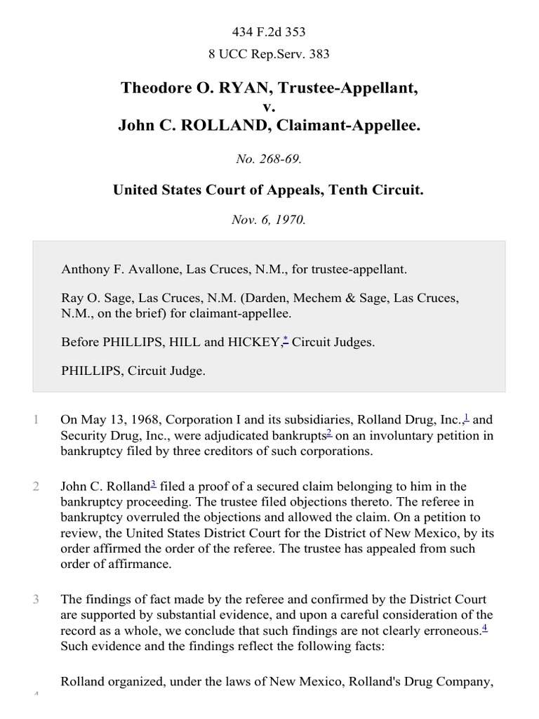 Theodore O. Ryan, Trustee-Appellant v. John C. Rolland, Claimant ...