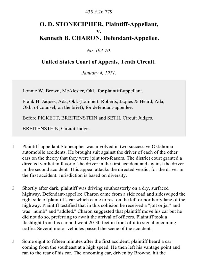 O. D. Stonecipher v. Kenneth B. Charon, 435 F.2d 779, 10th Cir. (1971 ...