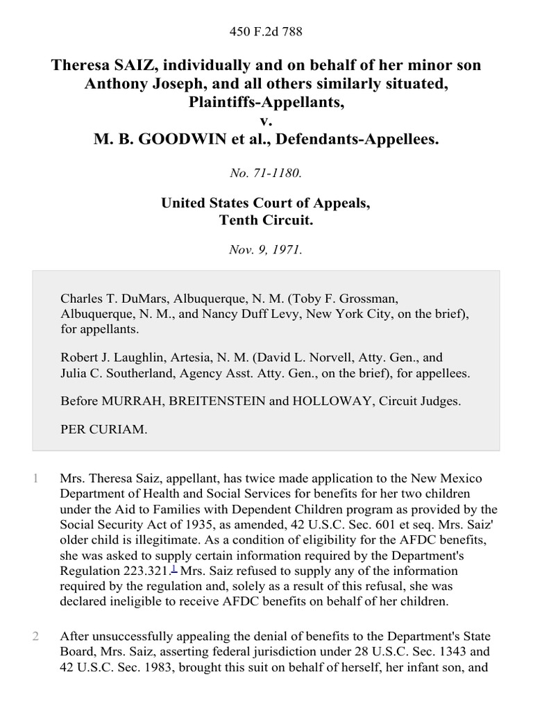 Theresa Saiz, Individually and On Behalf of Her Minor Son Anthony ...