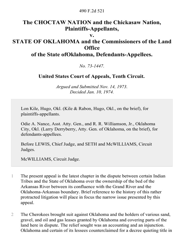 Choctaw & Chickasaw vs. Oklahoma: Riverbed Dispute | PDF | Equity (Law ...