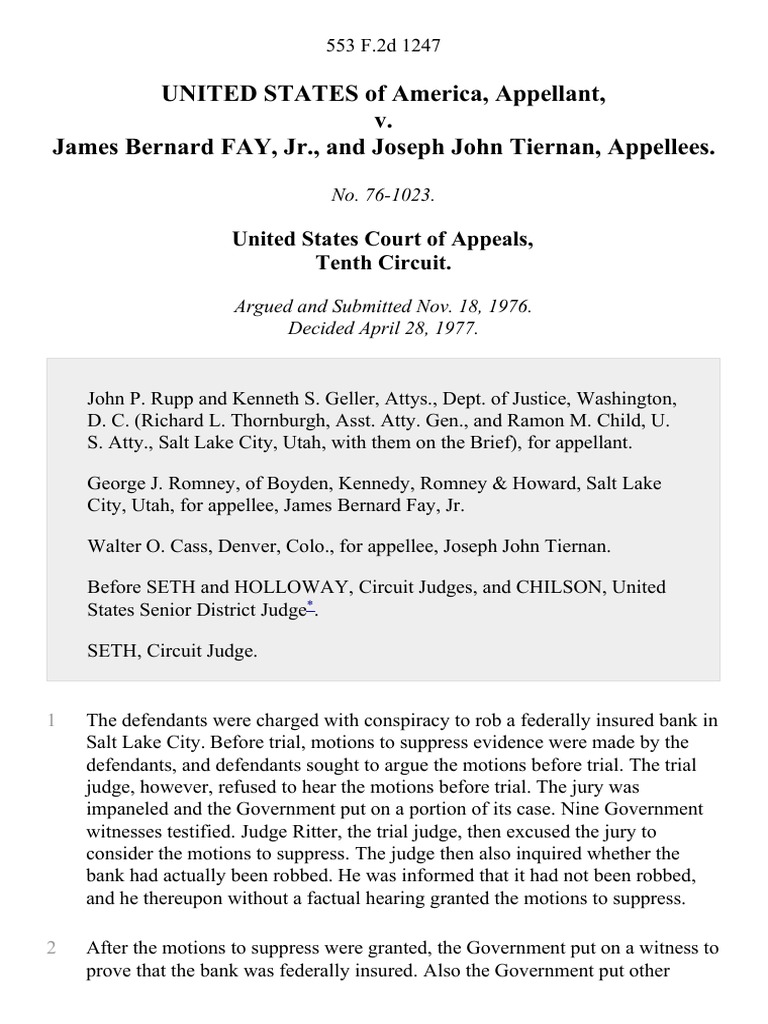 United States v. James Bernard Fay, JR., and Joseph John Tiernan, 553 F ...