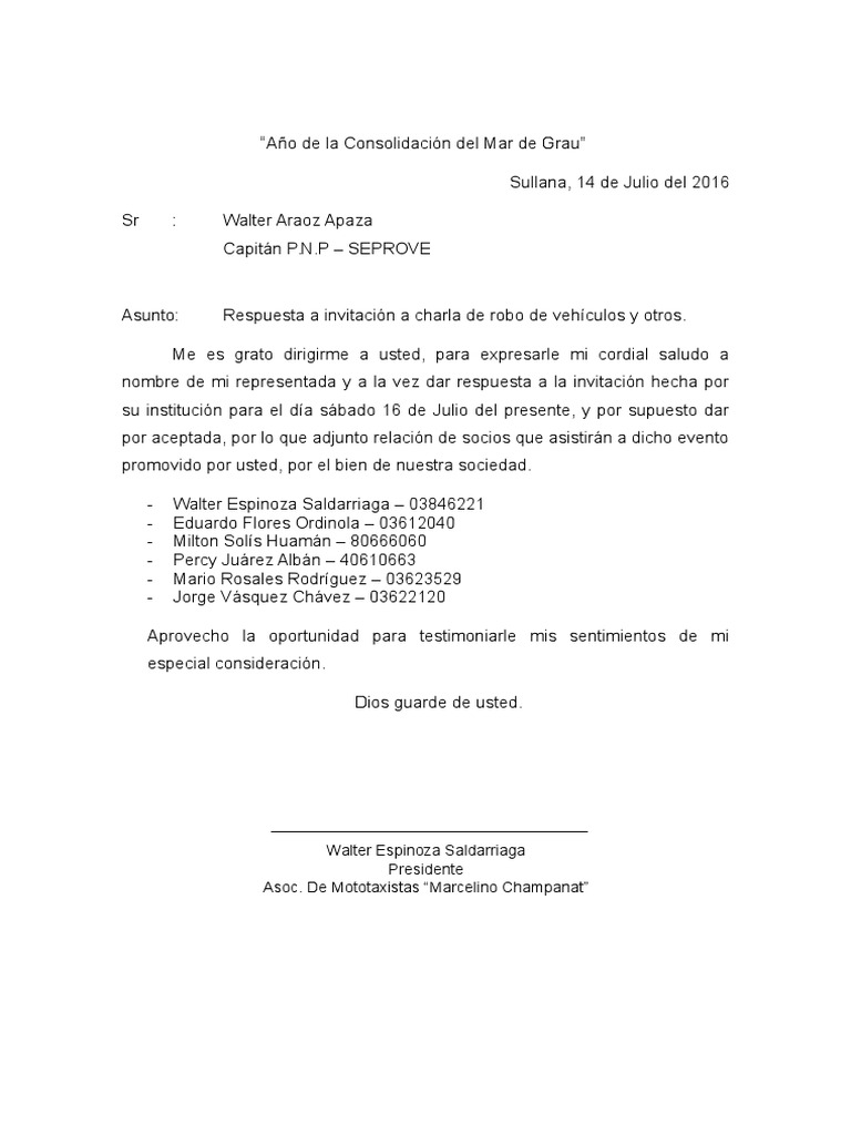 Oficio Respuesta A Invitacion | PDF