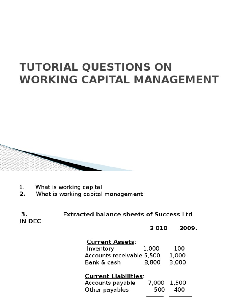 Tutorial Questions On Working Capital Management | PDF