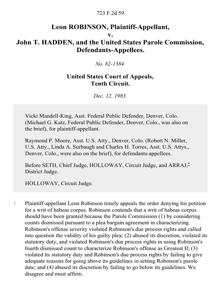 Leon Robinson v. John T. Hadden, and The United States Parole ...