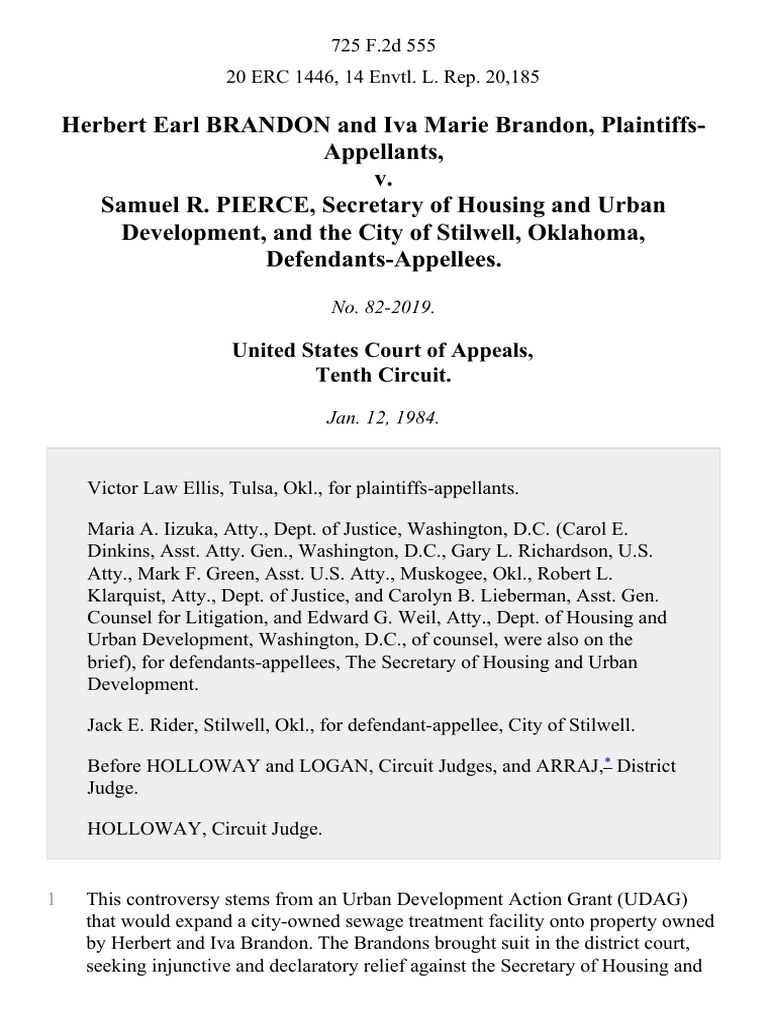 Herbert Earl Brandon and Iva Marie Brandon v. Samuel R. Pierce ...
